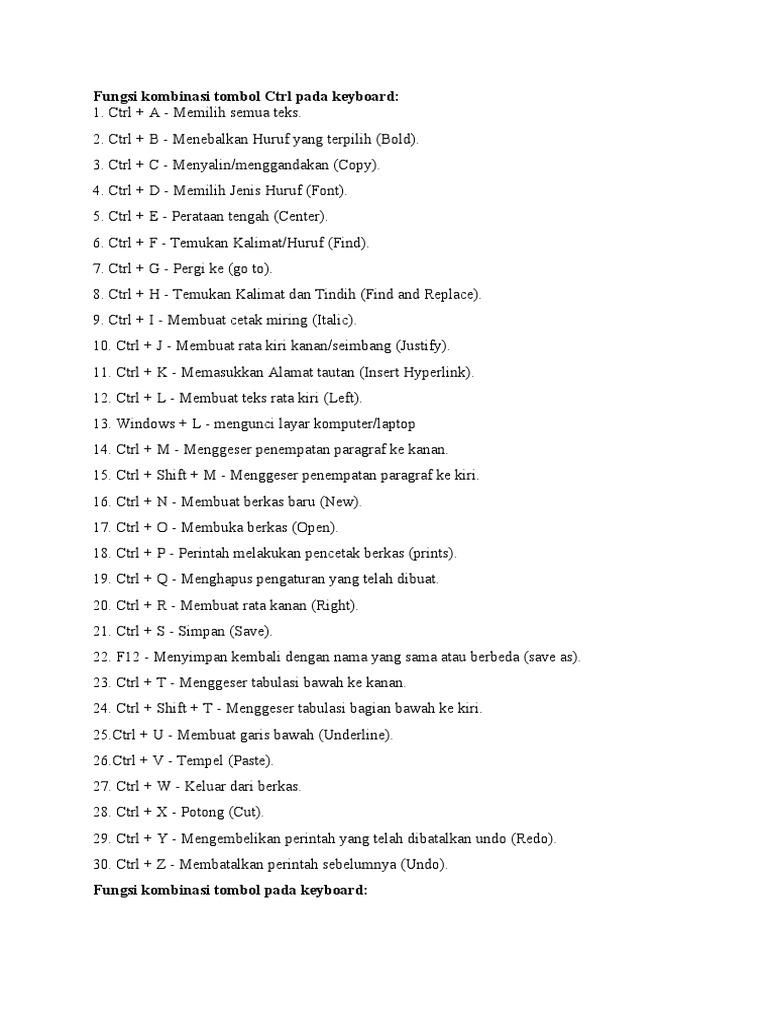 Fungsi Kombinasi Tombol CTRL Pada Keyboard | PDF