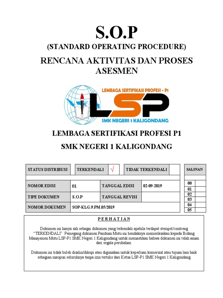 SOP RENCANA AKTIVITAS DAN PROSES ASESMEN - Terkendali | PDF