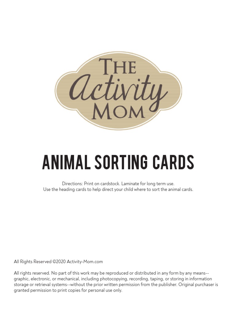 Animal Sorting Cards | PDF