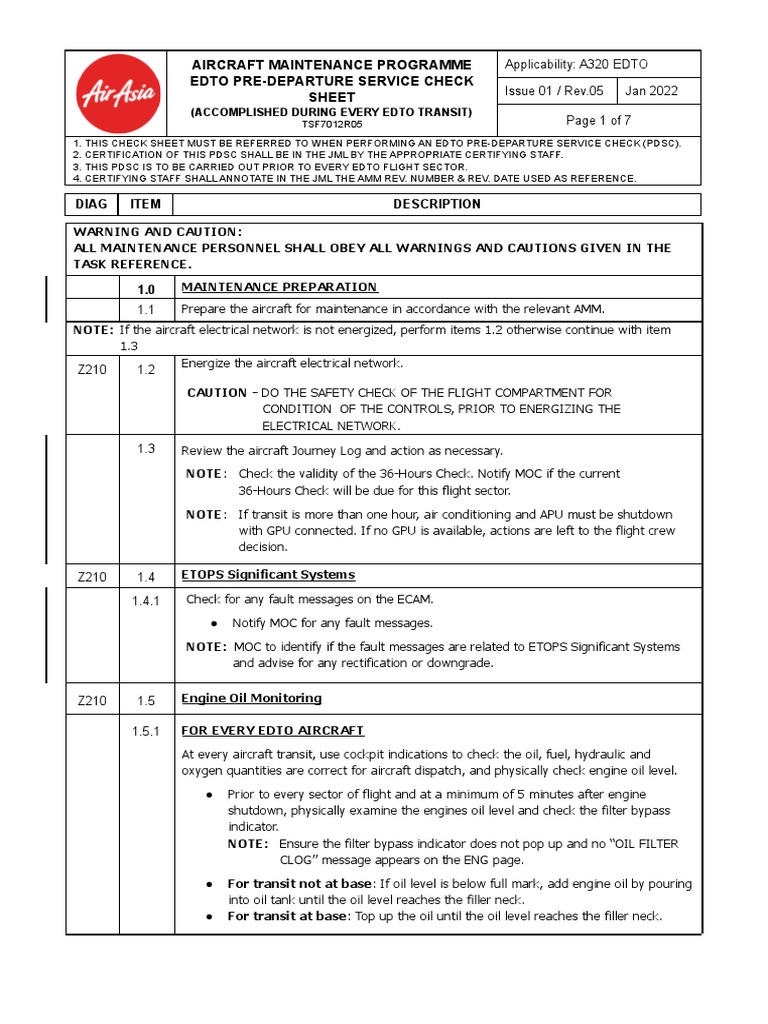 EDTO Pre-Departure Service Check Sheet | PDF | Valve | Aerial Refueling