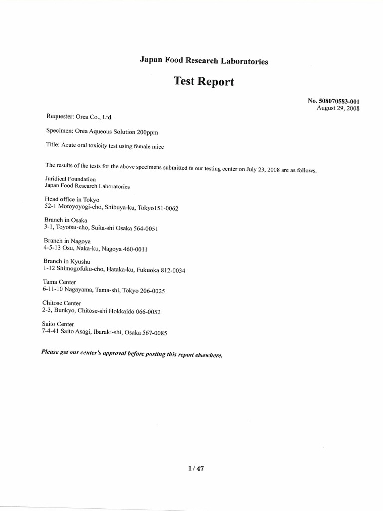 Acute Oral Toxicity Test Report: Mice | PDF | Medical Specialties ...