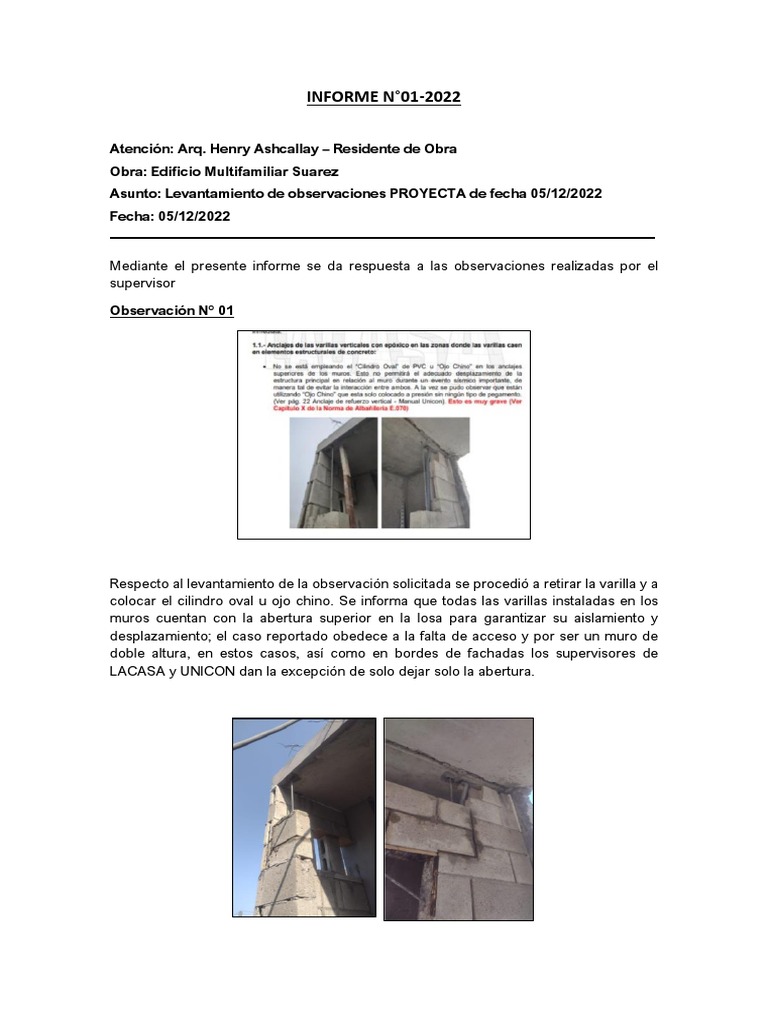 Informe #1 - Levantamiento de Observaciones 05.12.22 | PDF