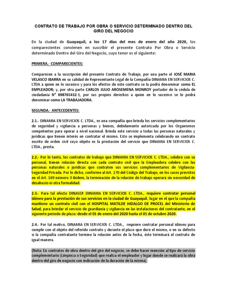 Contrato de Trabajo de Obra o Servicio Dentro Del Giro Del Negocio-Laica | PDF | Derecho laboral