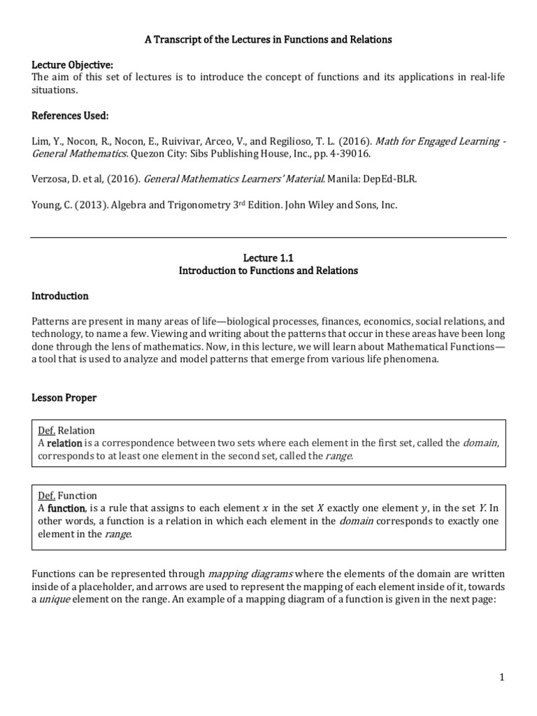 Lecture Transcript 1 Introduction To Functions And Piecewise Functions Pdf Function
