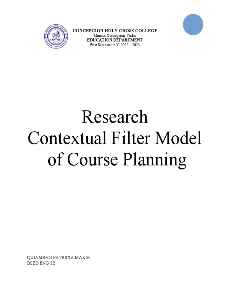 Contextual Filter Model of Course Planning | PDF | Teachers | Curriculum