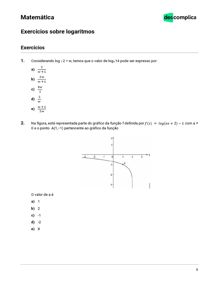 Exercíciosobjetivos-Matemática-Exercícios Sobre Logaritmos-22-07-2021 | PDF | Logaritmo | Número ...