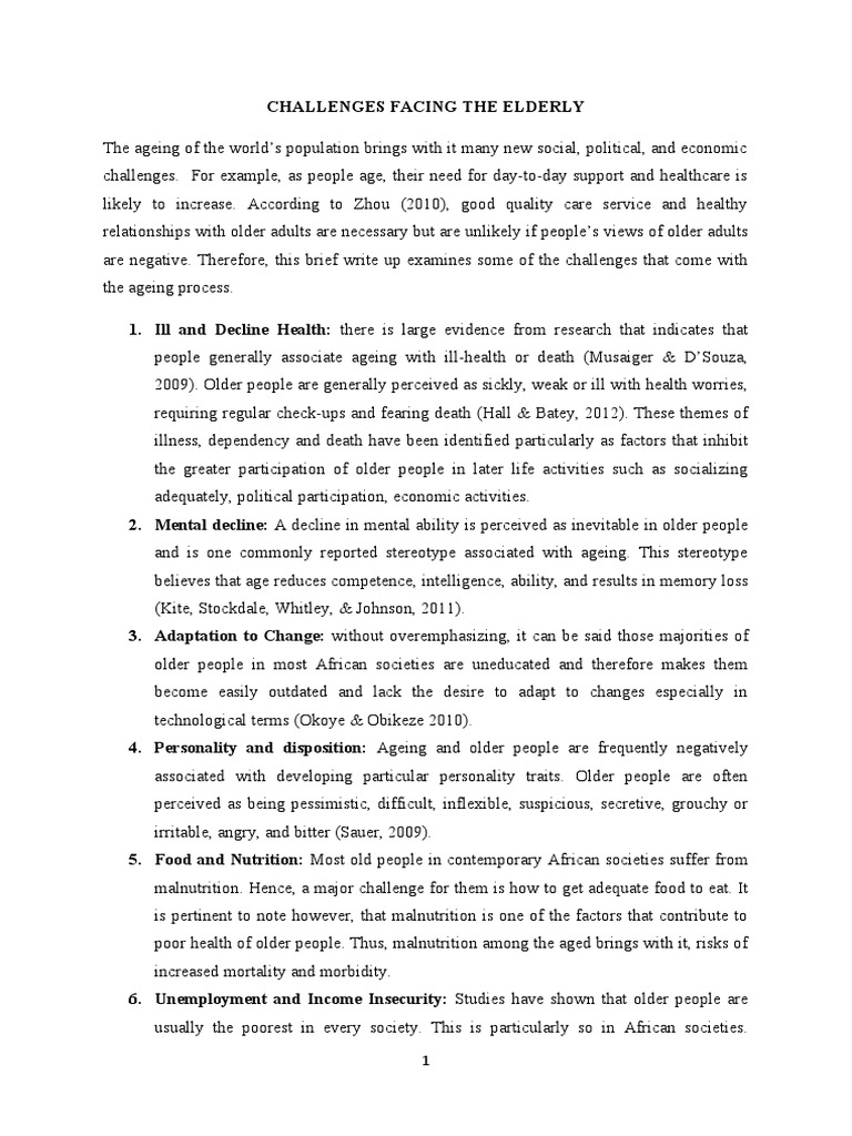 Challenges Facing The Elderly | PDF | Old Age | Ageing