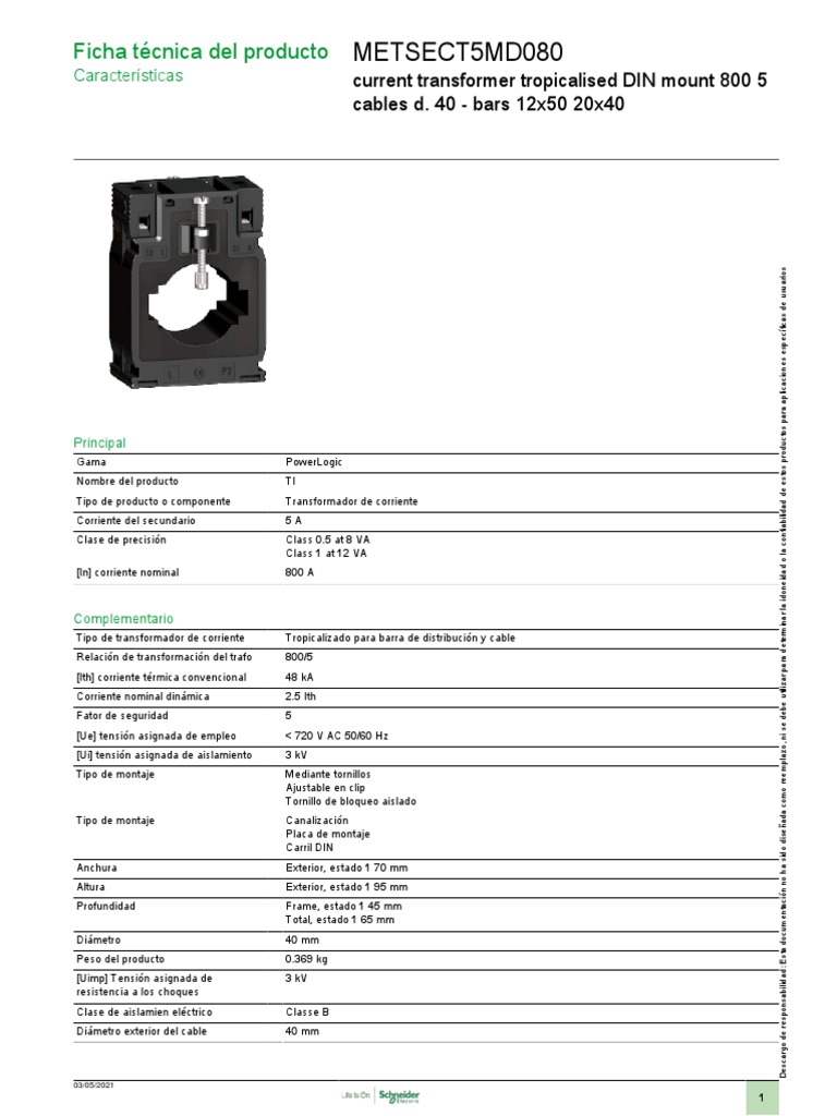 iEM3000 Series - METSECT5MD080 | PDF | Transformador | Ingenieria Eléctrica