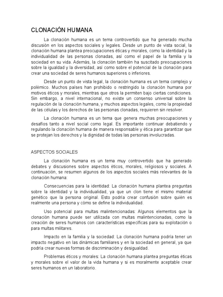 Clonacion Humana | PDF | Clonación | Etica Aplicada