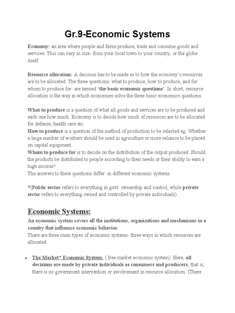 Gr.9 Economic Systems notes (3) | PDF | Economic System | Profit ...