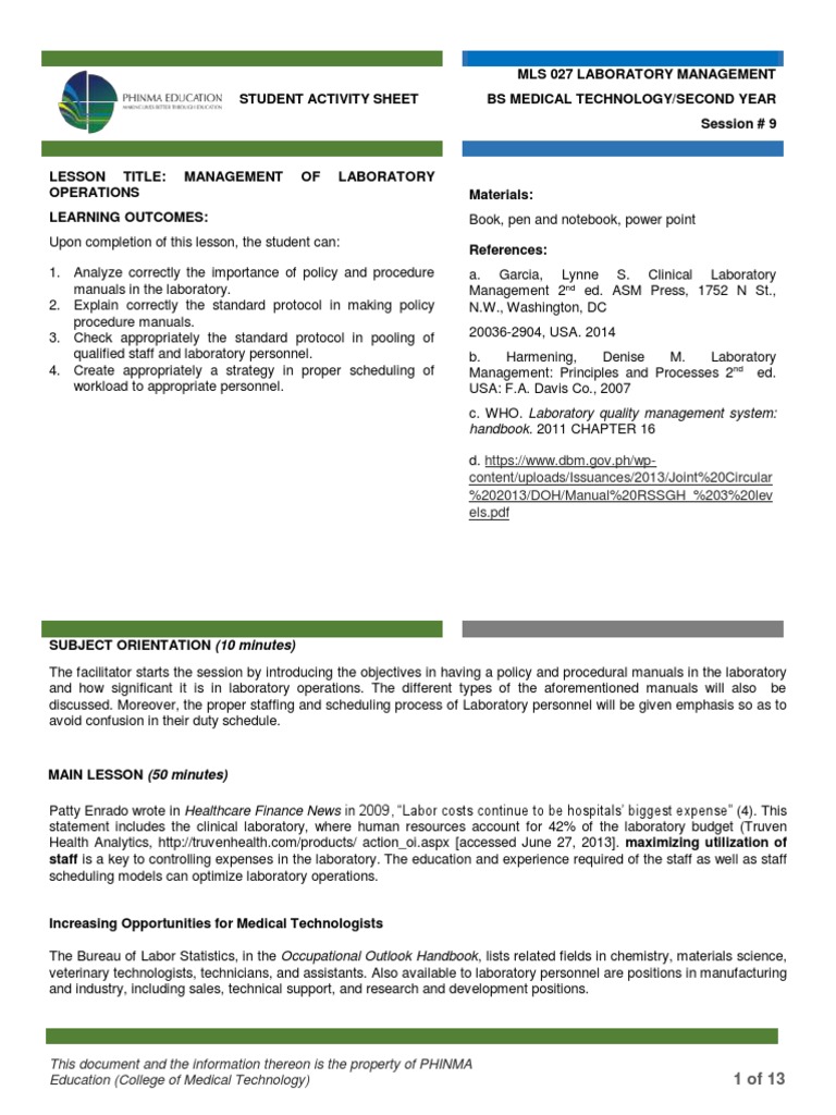 MLS 027 Lab Man Module 9 | PDF | Medical Laboratory | Laboratories