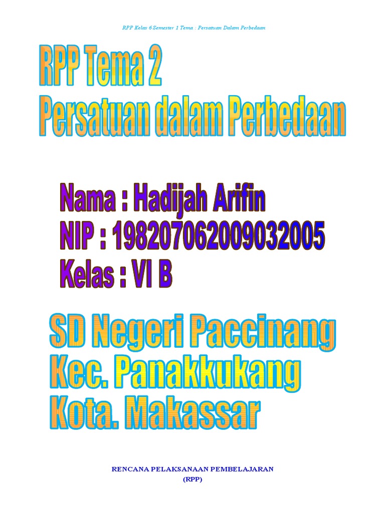 RPP Tema 2 Persatuan Dalam Perbedaan | PDF