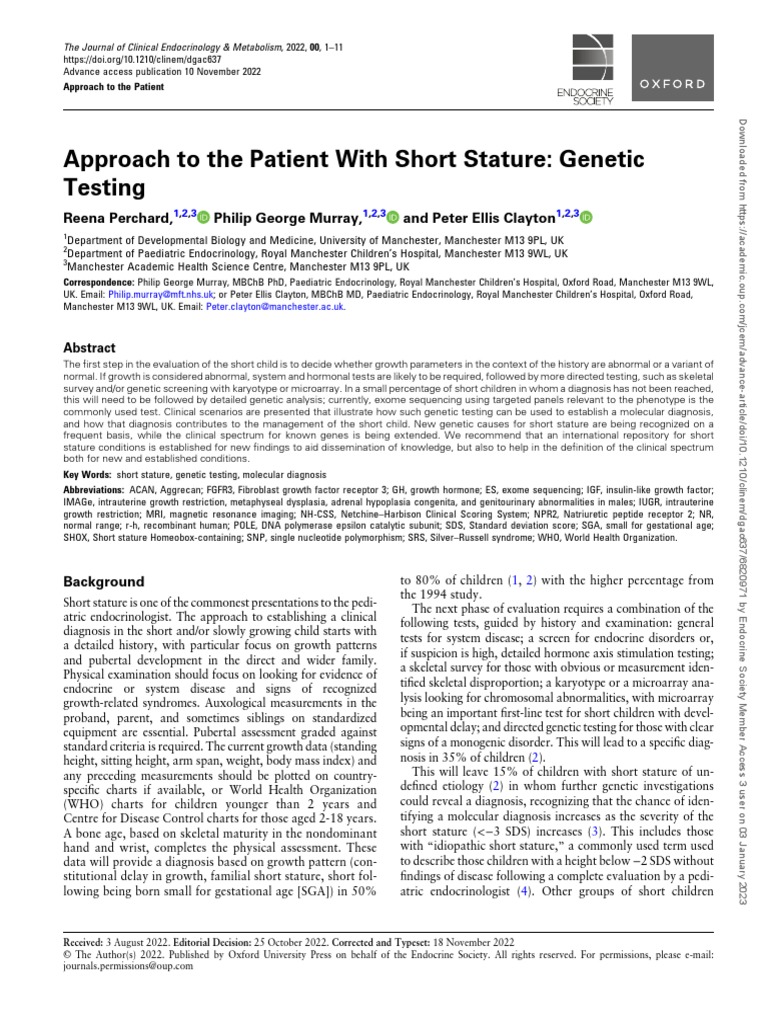 Approach To The Patient With Short Stature: Genetic Testing | PDF ...