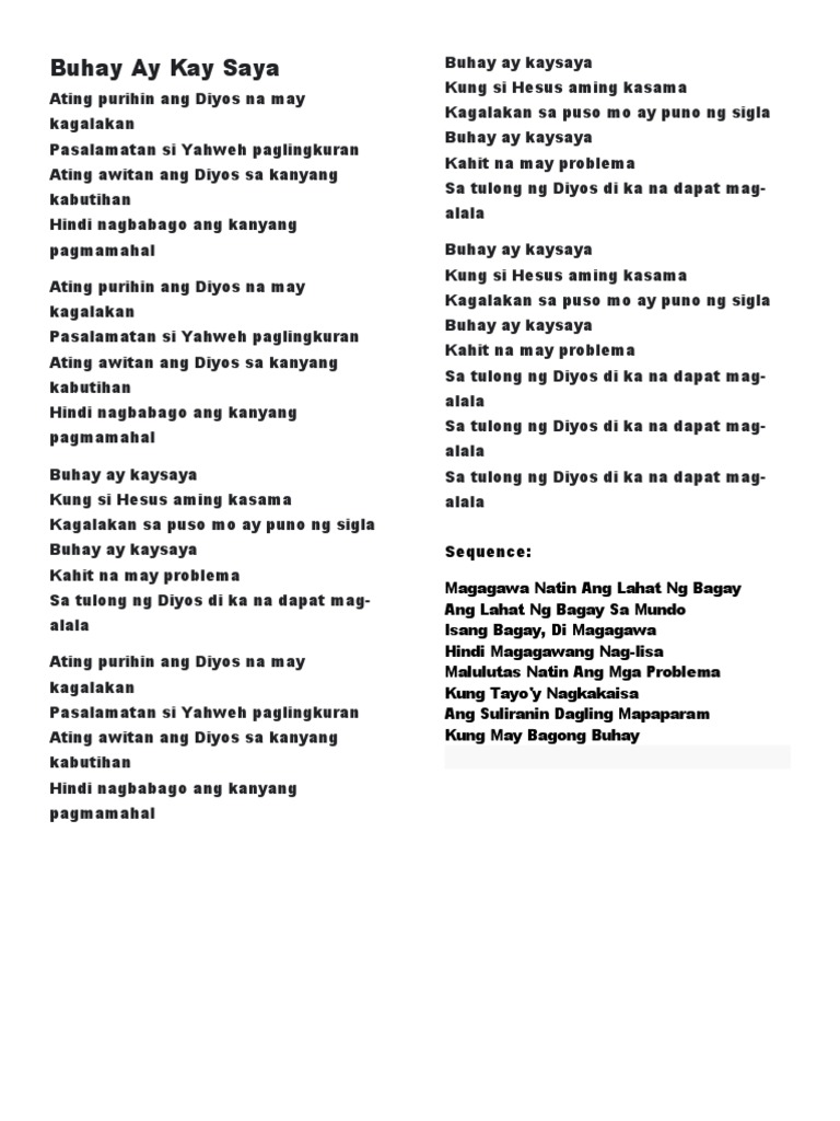 Buhay Ay Kay Saya Lyrics | PDF