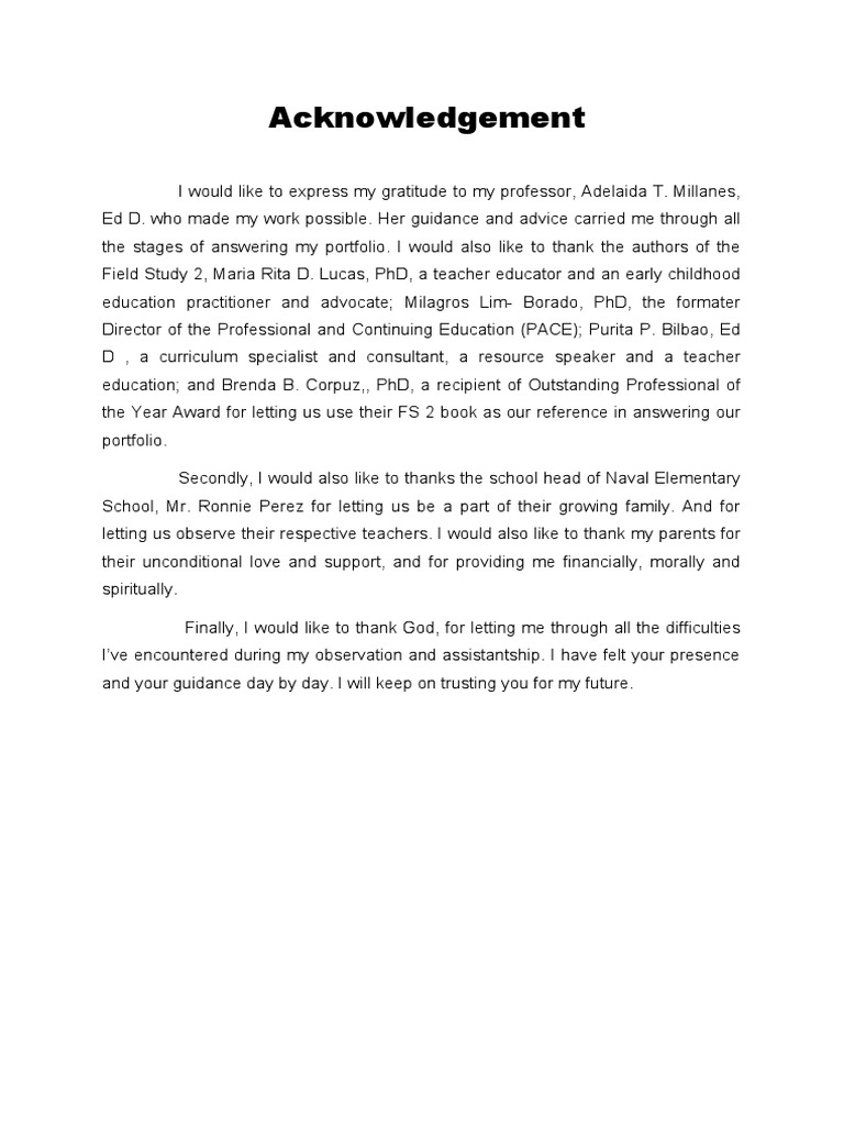 Acknowledgement | PDF | Teachers | Classroom Management