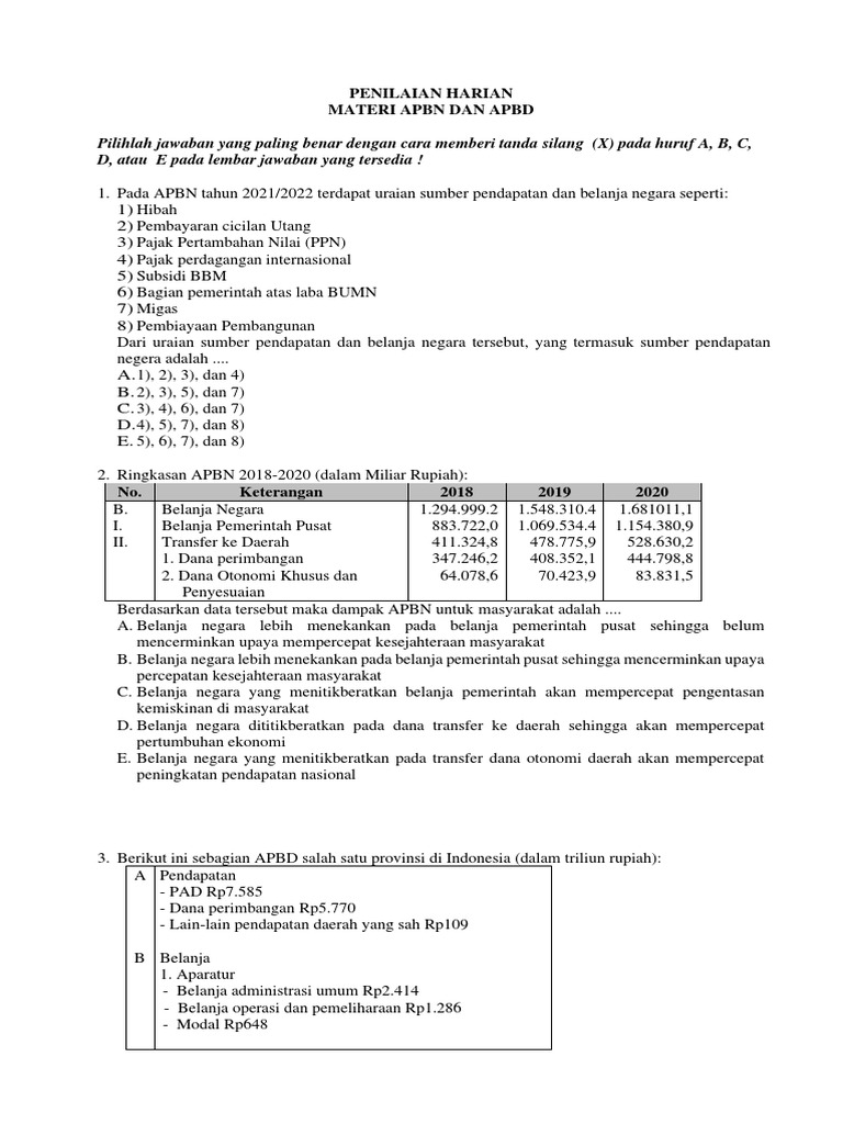 Soal Penilaian APBN dan APBD Kelas 11 | PDF