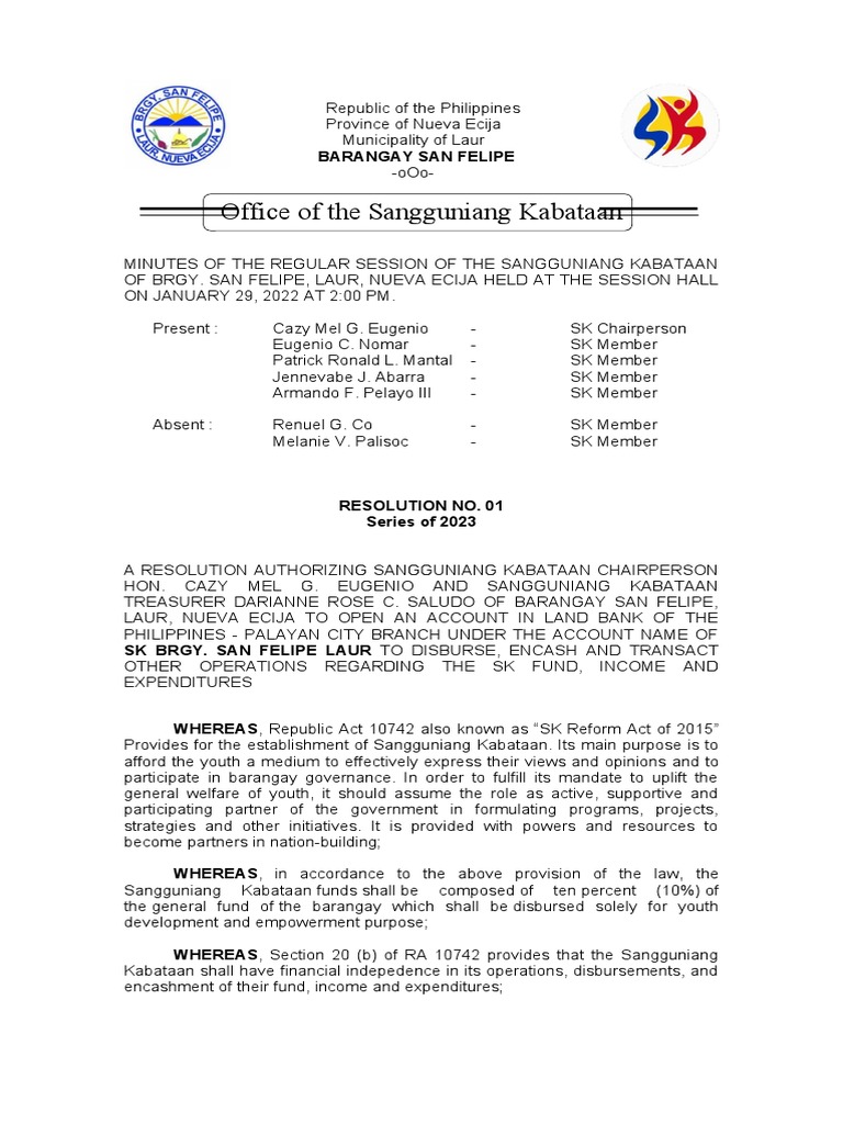 SK Fund Account Opening Resolution | PDF | Philippines | Government