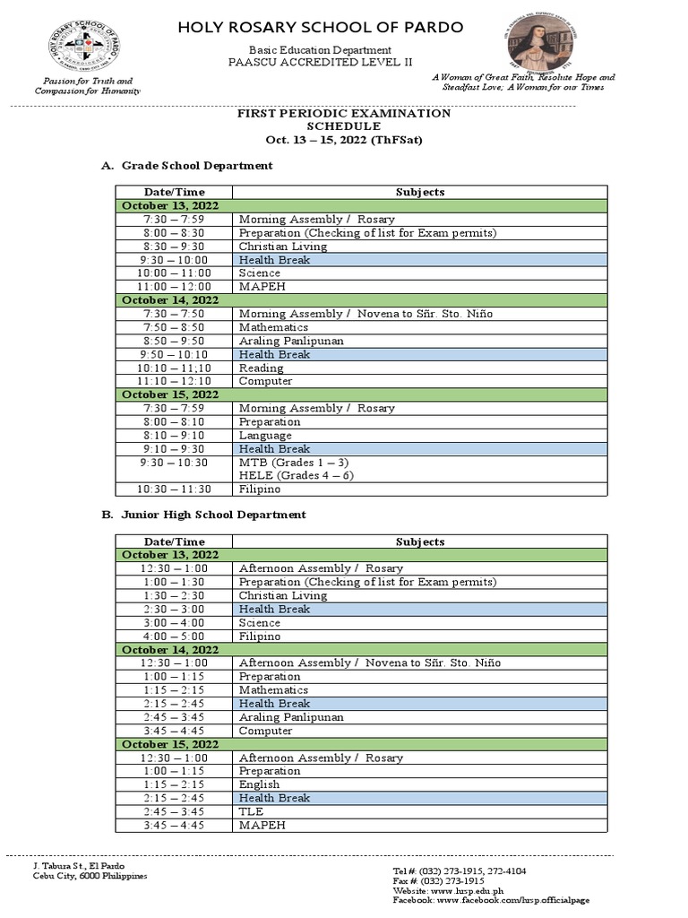 Schedule of First Periodic Exam 22-23-1 | PDF | Science, Technology ...