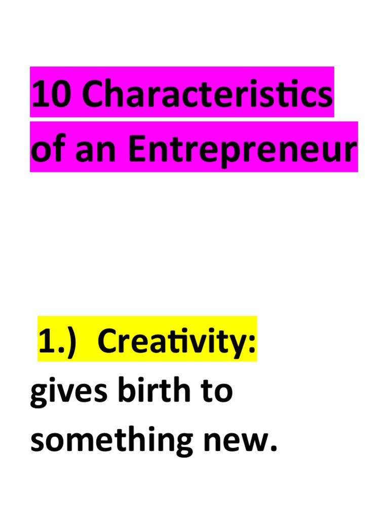 10 Characteristics of An Entrepreneur | PDF | Entrepreneurship ...