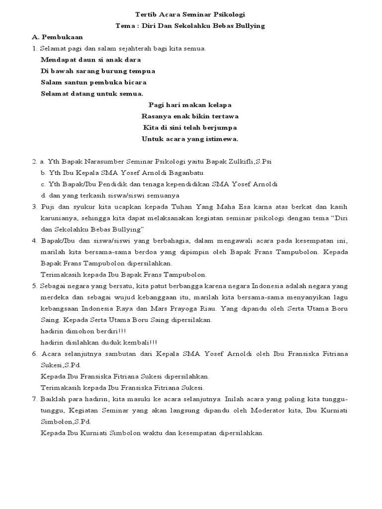Susuna Acara Seminar Bulling | PDF