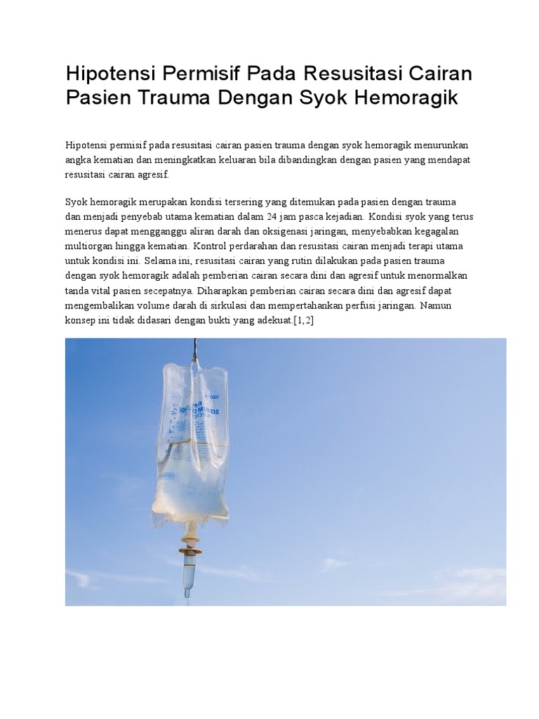 Hipotensi Permisif Pada Resusitasi Cairan Pasien Trauma Dengan Syok Hemoragik | PDF