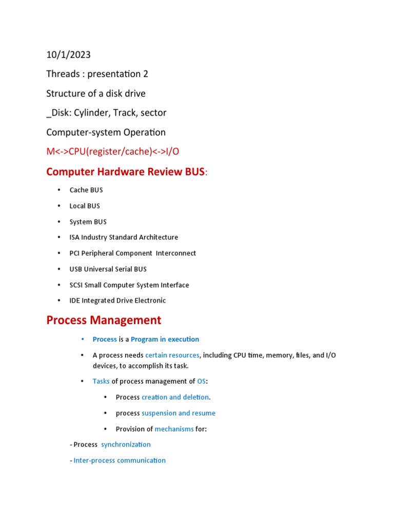 Computer Hardware Review BUS: Process Management | PDF