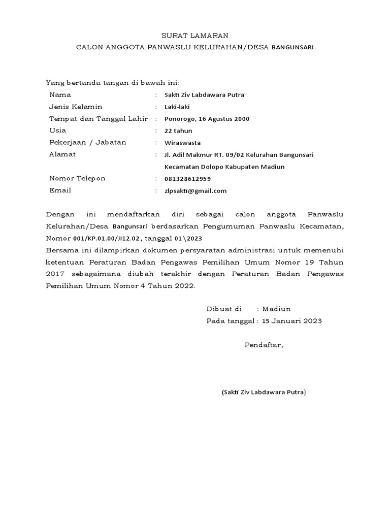 SURAT LAMARAN Panwaslu | PDF SURAT LAMARAN Panwaslu | PDF