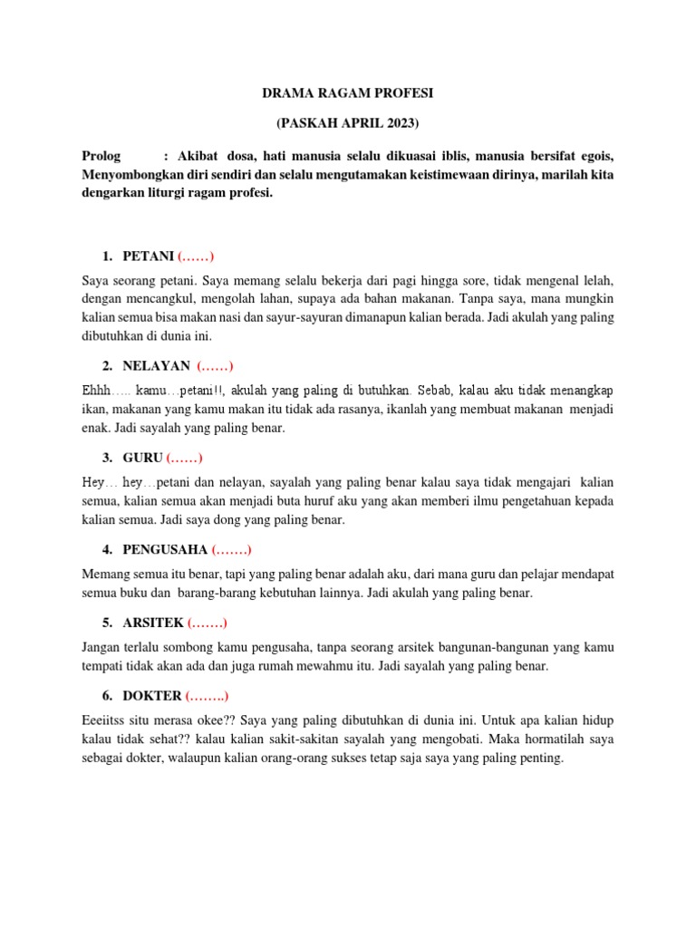 Drama Ragam Profesi Paskah | PDF