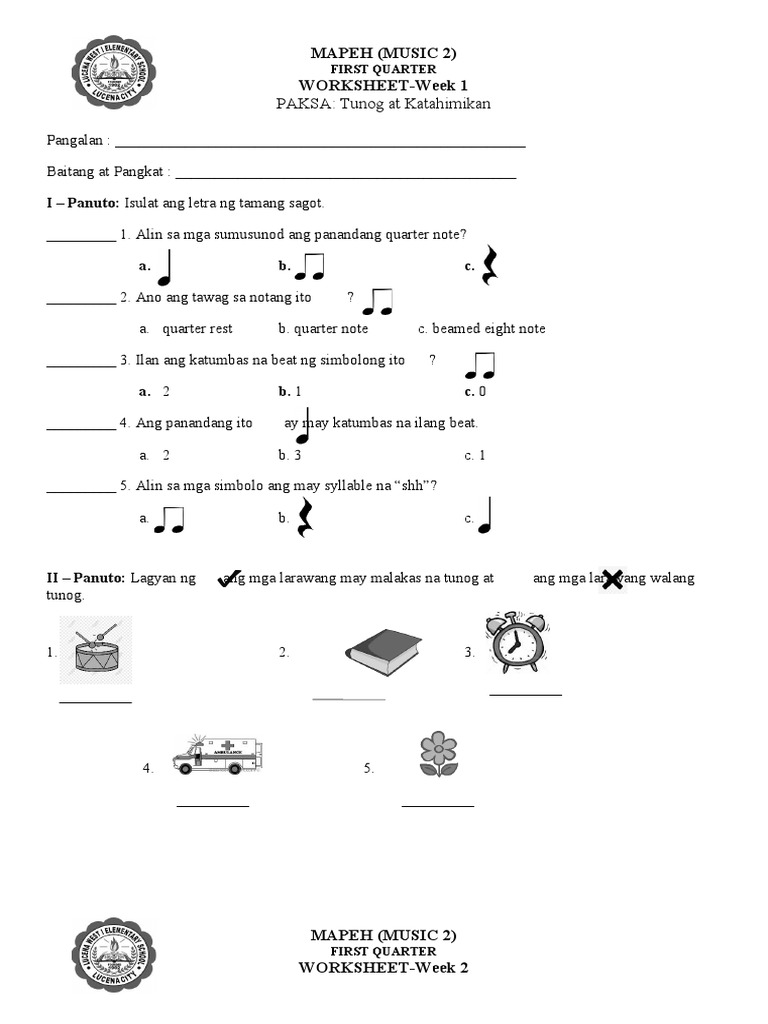 Mapeh 2 Worksheets Week 1 2 | PDF