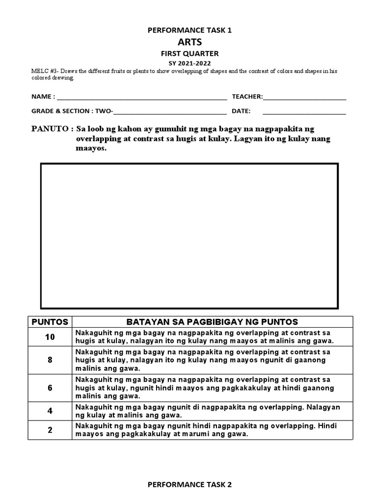 Performance Tasks 1 and 2 Arts Q1 2021 2022 | PDF