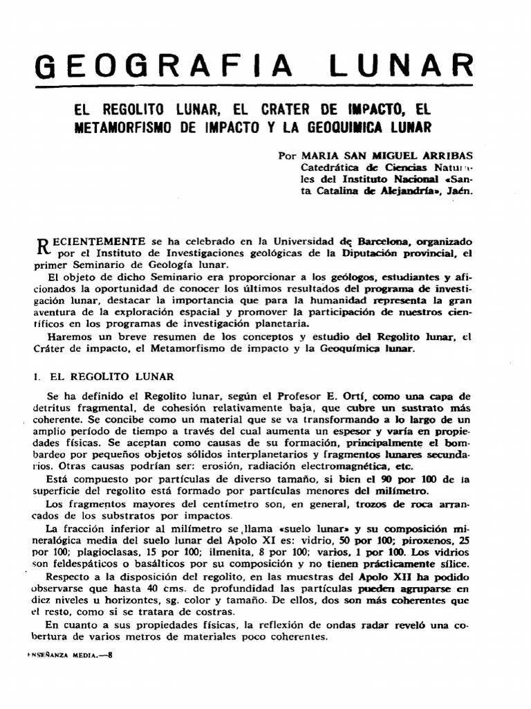 Geografia Lunar: El Regolito Lunar, El Crater de Impacto El ...