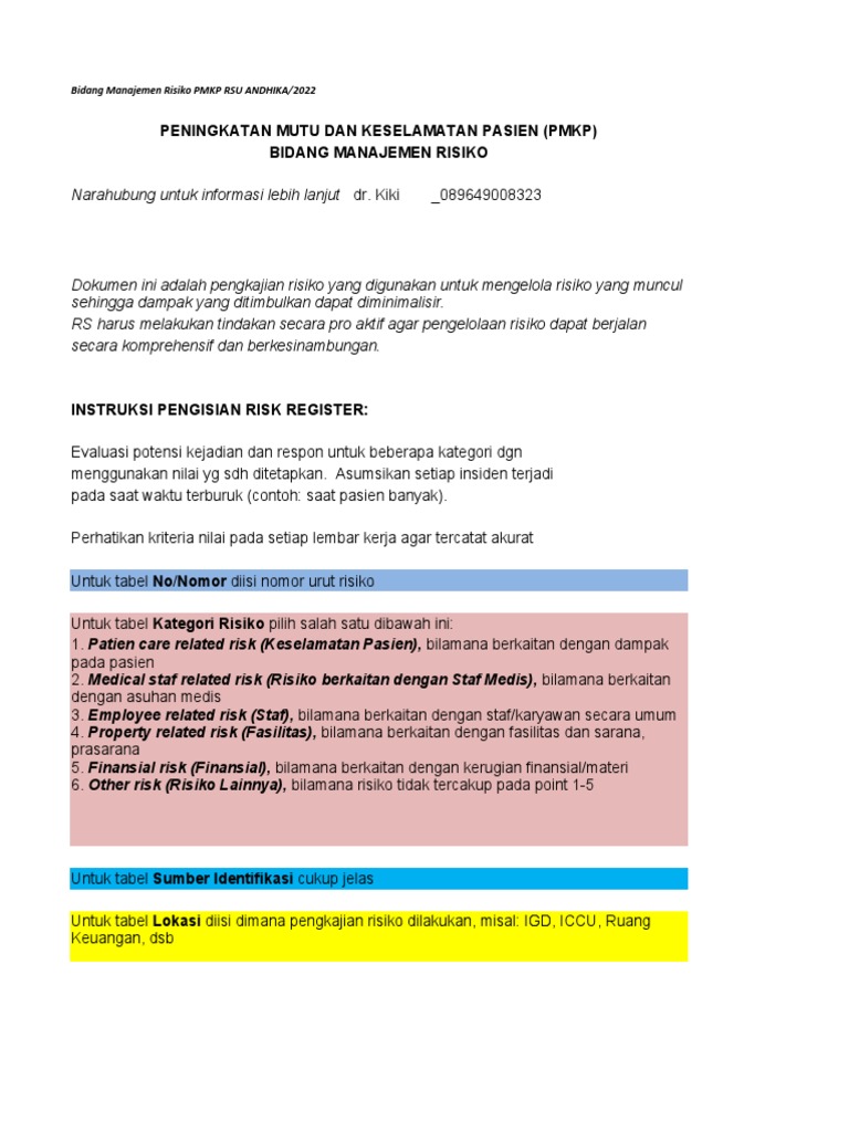 Tabel Risk Register Unit Kerja 2023 | PDF