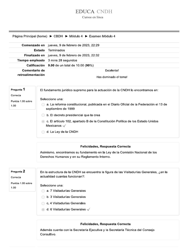 Examen Modulo 4 Historia, Funciones y Trabajo de La CNDH | PDF