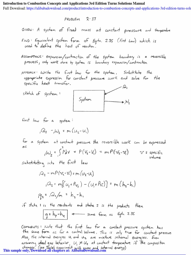 Introduction To Combustion Concepts and Applications 3rd Edition Turns Solutions Manual | PDF