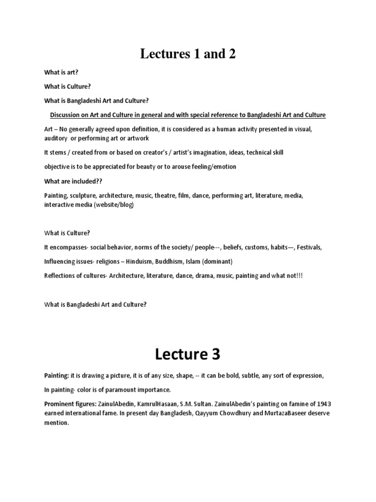 Lecture Note For The Course | PDF | Bangladesh | Paintings
