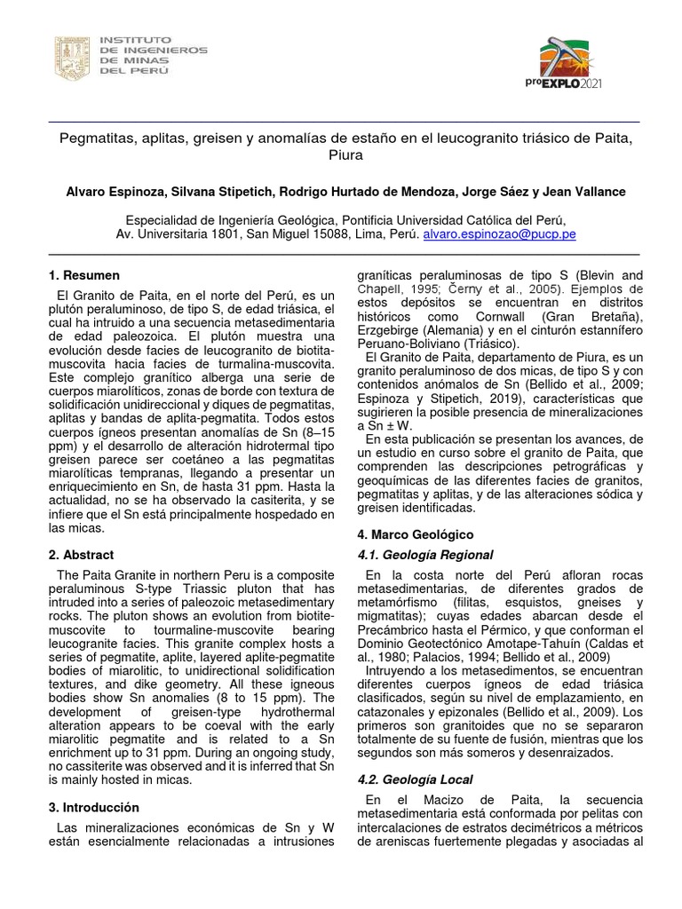 Pegmatitas, Aplitas, Greisen y Anomalías de Estaño en El Leucogranito ...