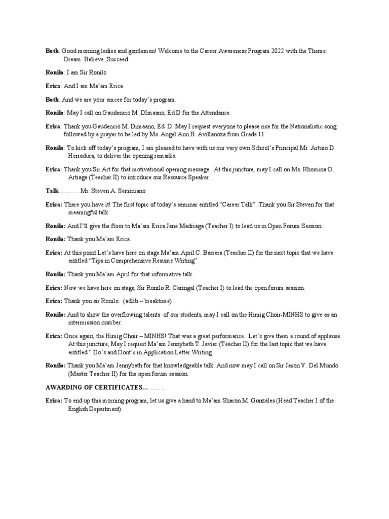 Script Career Awareness | PDF