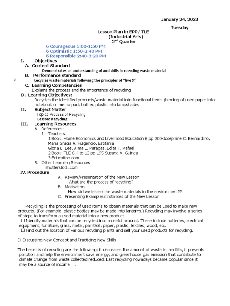 Tle 6 (Industrial Arts) Week 9 Day 2 | PDF | Recycling | Waste