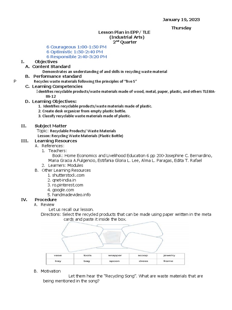 Tle 6 (Industrial Arts) Week 8 Day 4 | PDF | Plastic | Recycling
