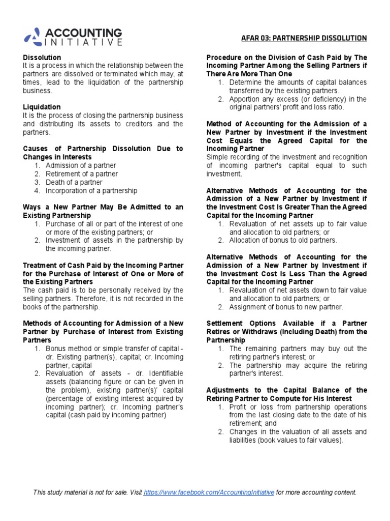 Afar 03 Partnership Dissolution Download Free Pdf Fair Value