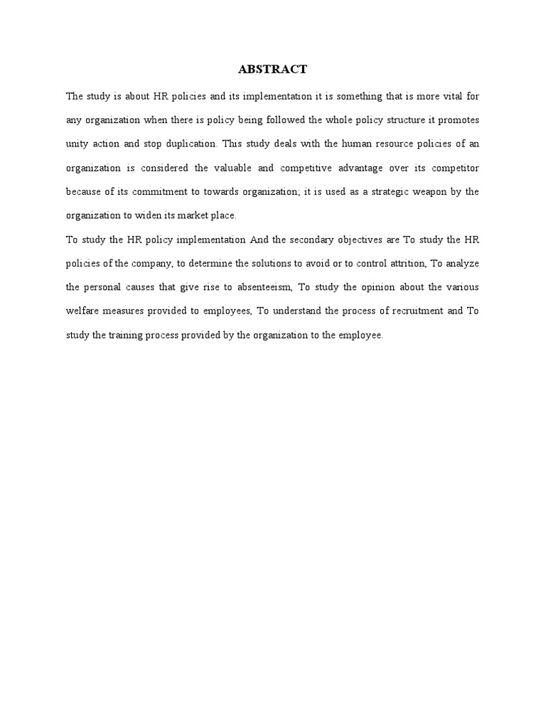 ABSTRACT HR Policies and Its Implementation | PDF