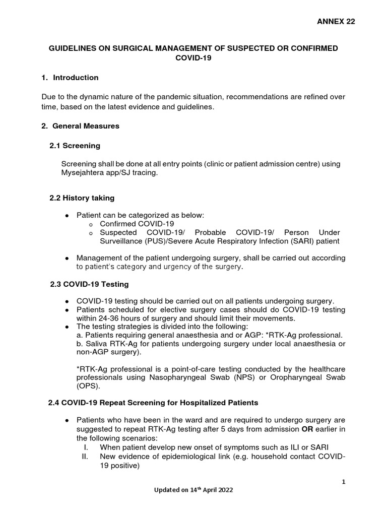 GUIDELINES ON SURGICAL MANAGEMENT OF SUSPECTED OR CONFIRMED COVID-19 ...