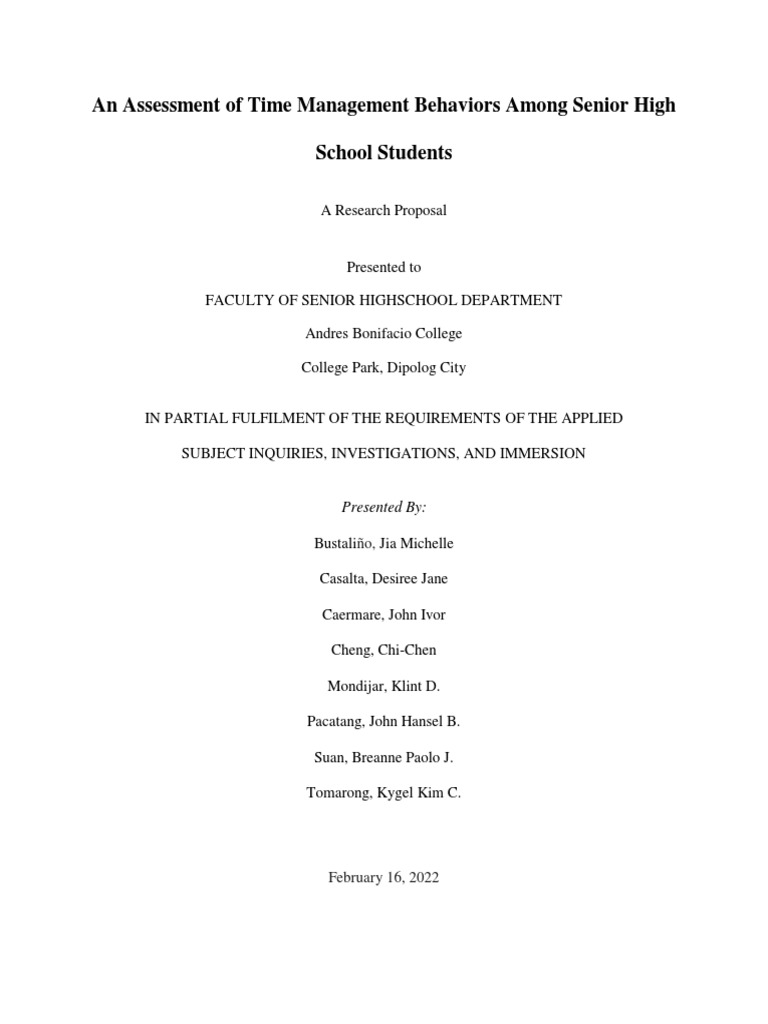 Assessment of Time Management Behaviors Among Senior High School ...