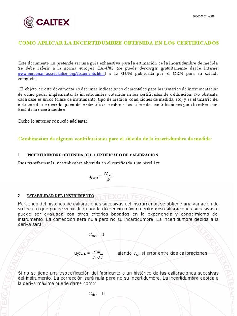 Aplicación de Incertidumbre en Certificados | PDF | Incertidumbre ...