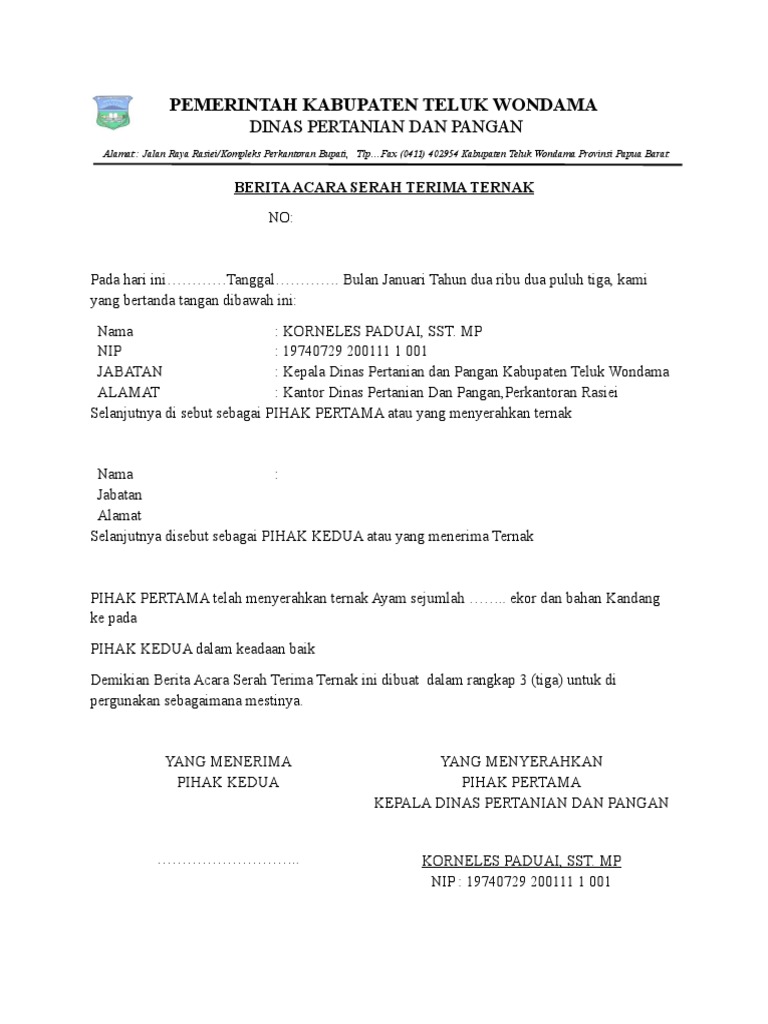 Berita Acara Serah Terima Ternak | PDF