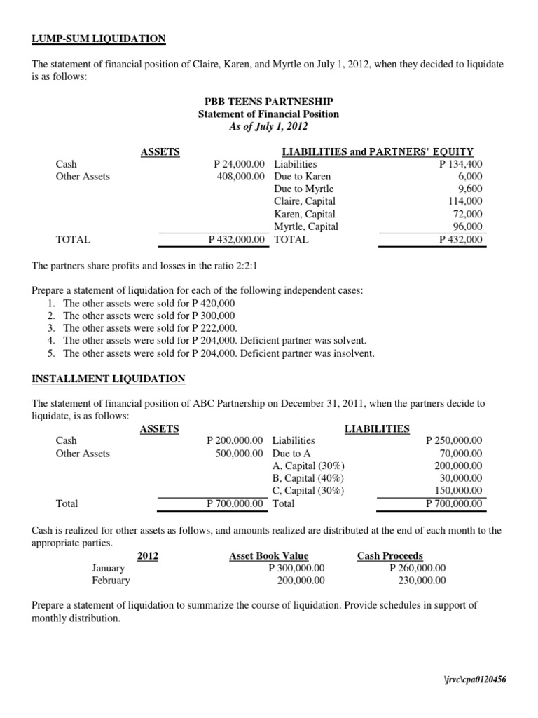 Liquidation Statements for Partnerships | PDF | Balance Sheet | Liquidation