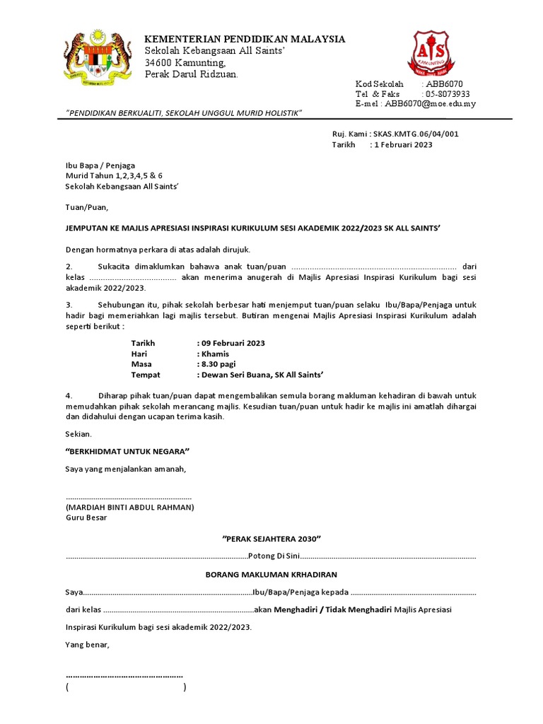 Surat Jemputan Ibu Bapa | PDF