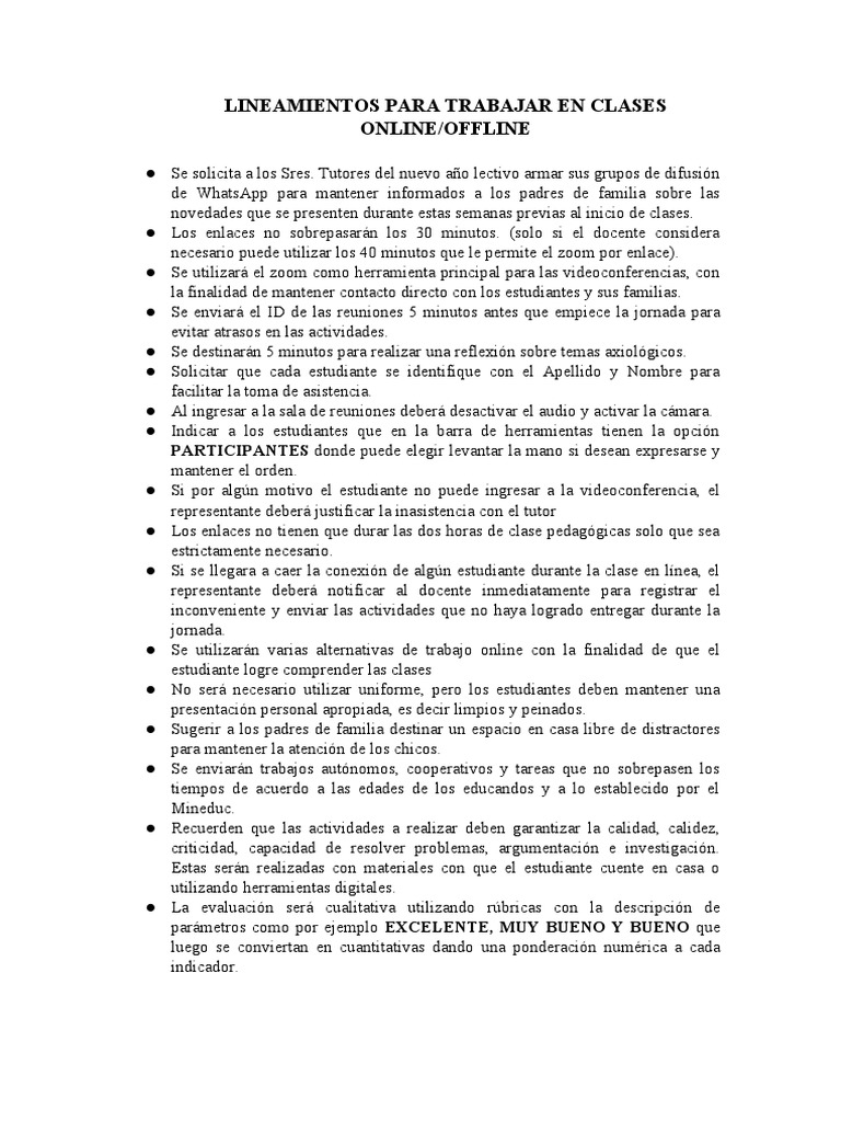 Lineamientos para Trabajar en Clases | PDF