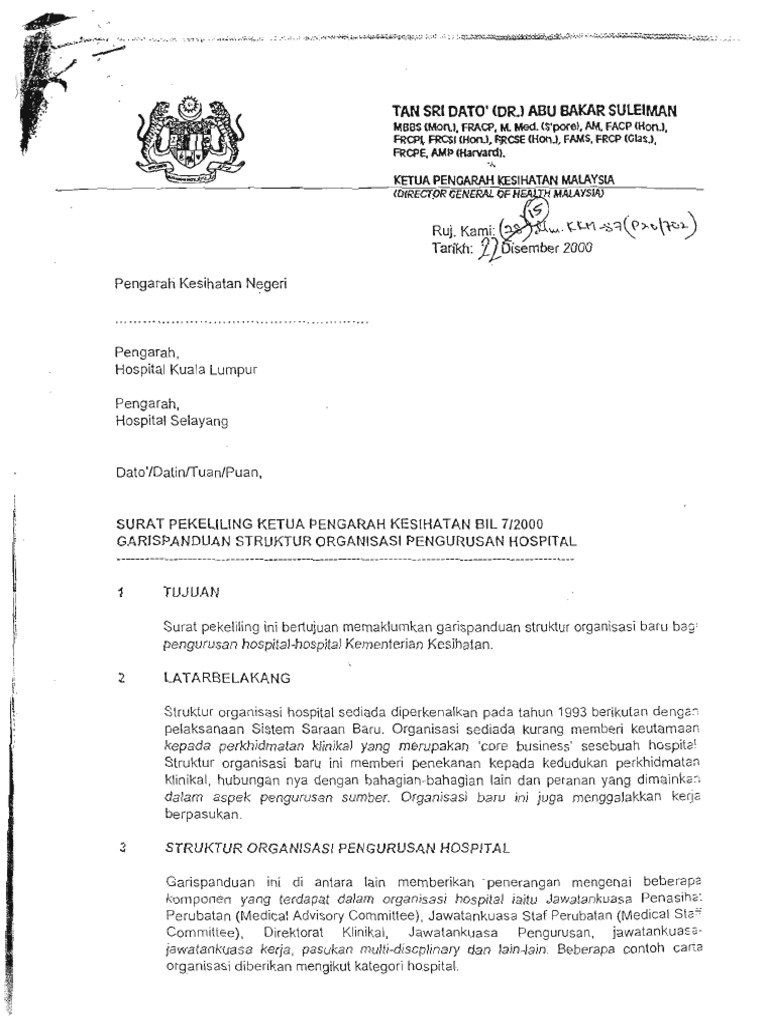 Surat Pekeliling Ketua Pengarah Kesihatan - Garis Panduan Struktur ...