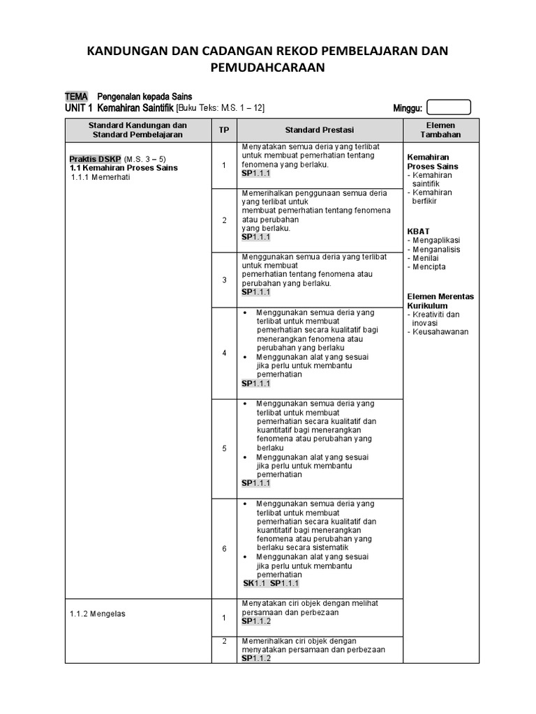 Rekod PDPC Sains Tahun 5 | PDF